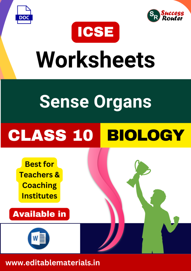 ICSE Class 10 Biology Chapter 10 Sense Organs Worksheets (Editable Word ...